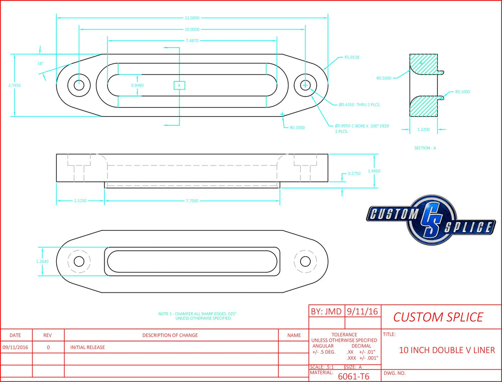 10" Double Thick Radius Fairlead Aluminum| Custom Splice